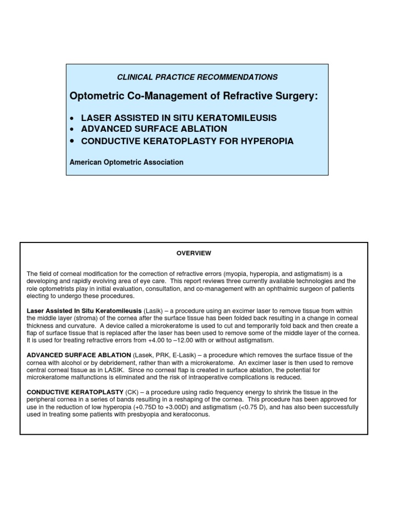 AOA Lasik Co-Management Guide | PDF | Human Eye | Cornea