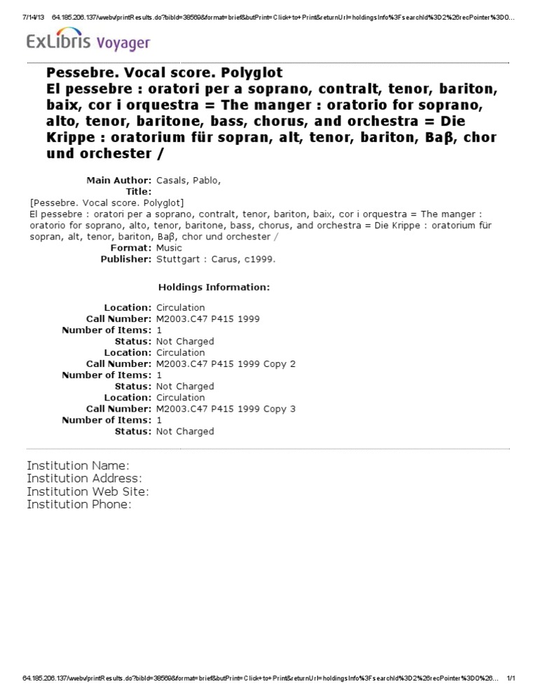 Institution Name: Institution Address: Institution Web Site ...