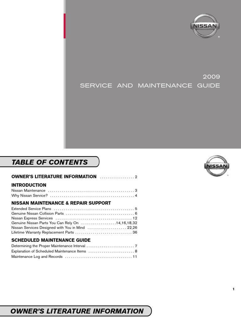 2009 Nissan Service Maintenance Guide | PDF | Business | Finance ...