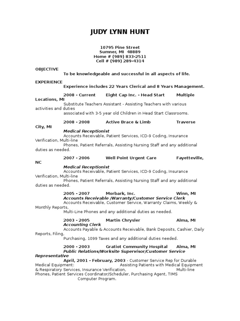 Resume of Judy Hunt | PDF | Health Sciences | Service Industries