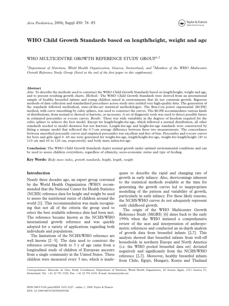 WHO Child Growth Standards Based On Length/height, Weight and Age ...