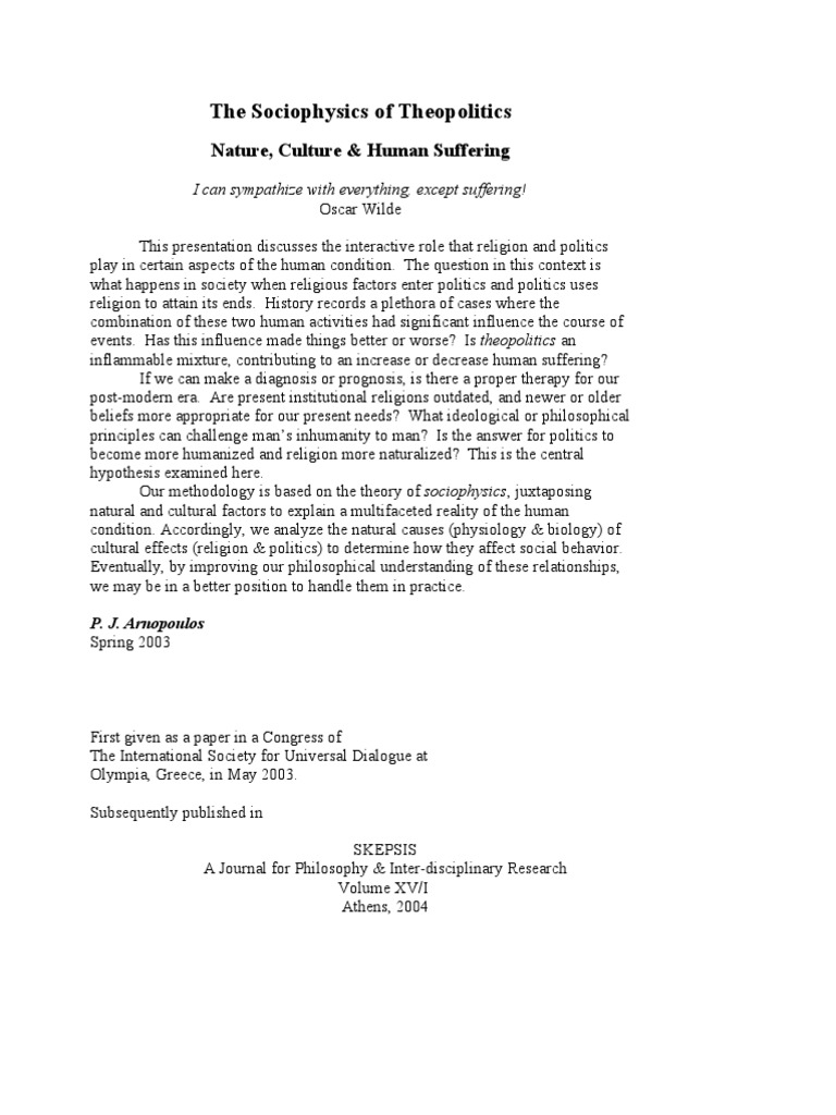 The Sociophysics of Theopolitics | PDF | Free Will | Ideologies