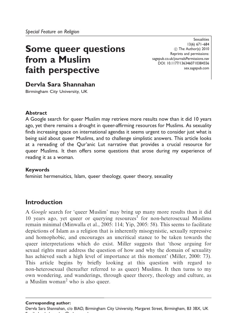 Shannahan - Qome Queer Questions From A Muslim Faith Perspective | PDF ...