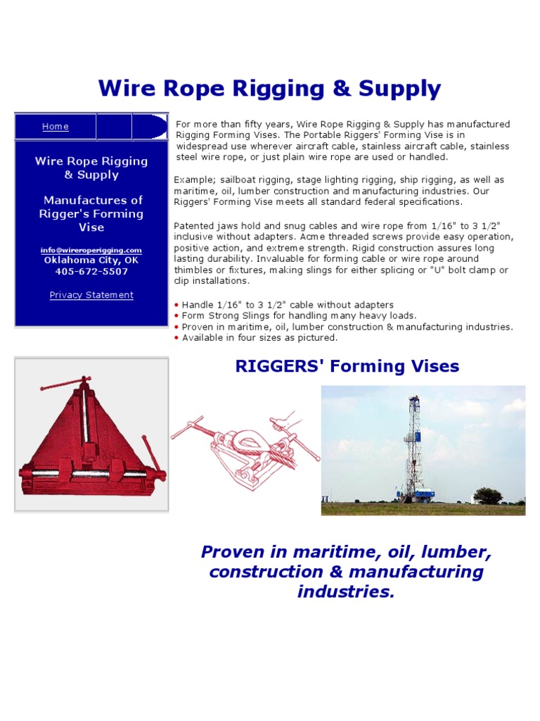Wire Rope Rigging & Supply: RIGGERS' Forming Vises | PDF | Rope | Screw