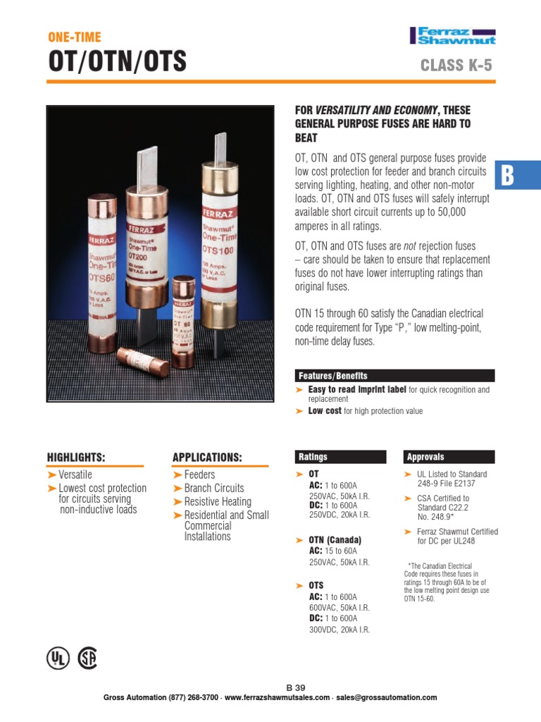 Ot/Otn/Ots: Class K-5 | PDF | Fuse (Electrical) | Equipment