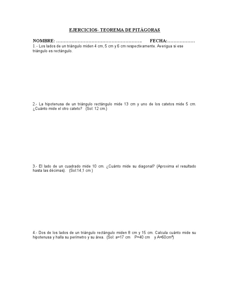 Ficha Teorema de Pitágoras | PDF | Métodos y materiales de enseñanza | Hogar, jardinería y bricolaje