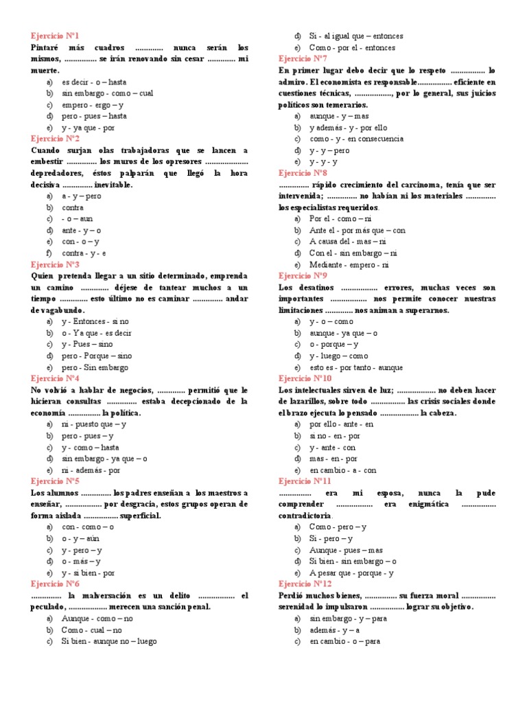 Conectores Ejercicios Resueltos | PDF | Oración (Lingüística) | Proposición
