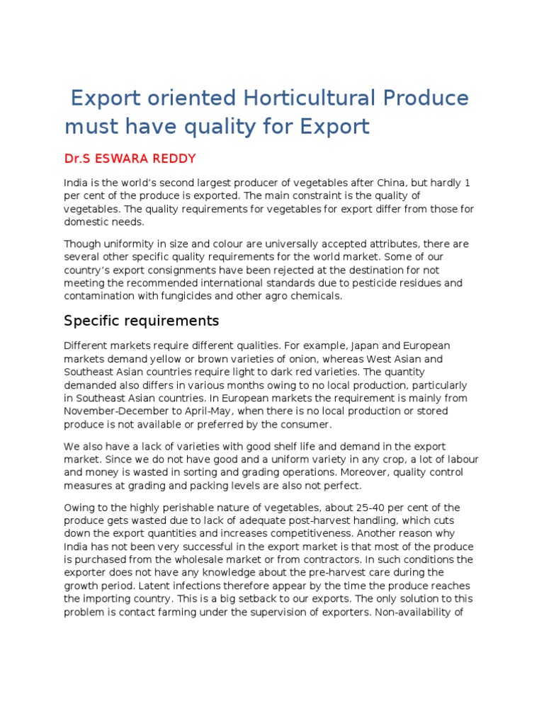Enhancing India's Horticulture Exports | PDF | Vegetables | Exports
