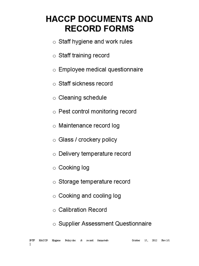 Ha CCP Document Record Forms | PDF | Hygiene | Refrigerator