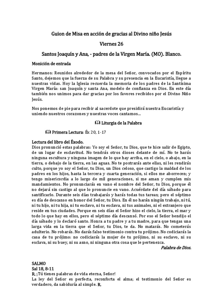 Guion de Misa en Acción de Gracias Al Divino Niño Jesús | PDF | eucaristía | Misa (liturgia)