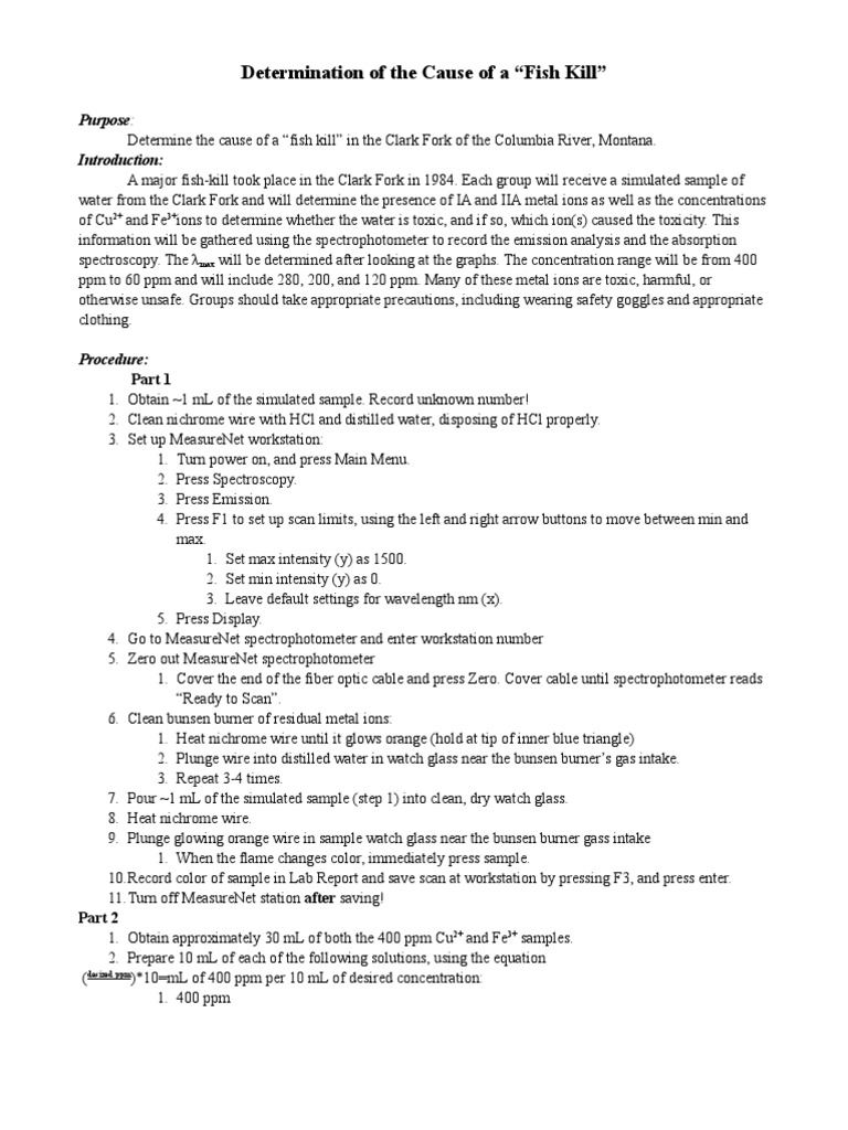 Fish Kill Lab Procedure | PDF | Spectrophotometry | Emission Spectrum