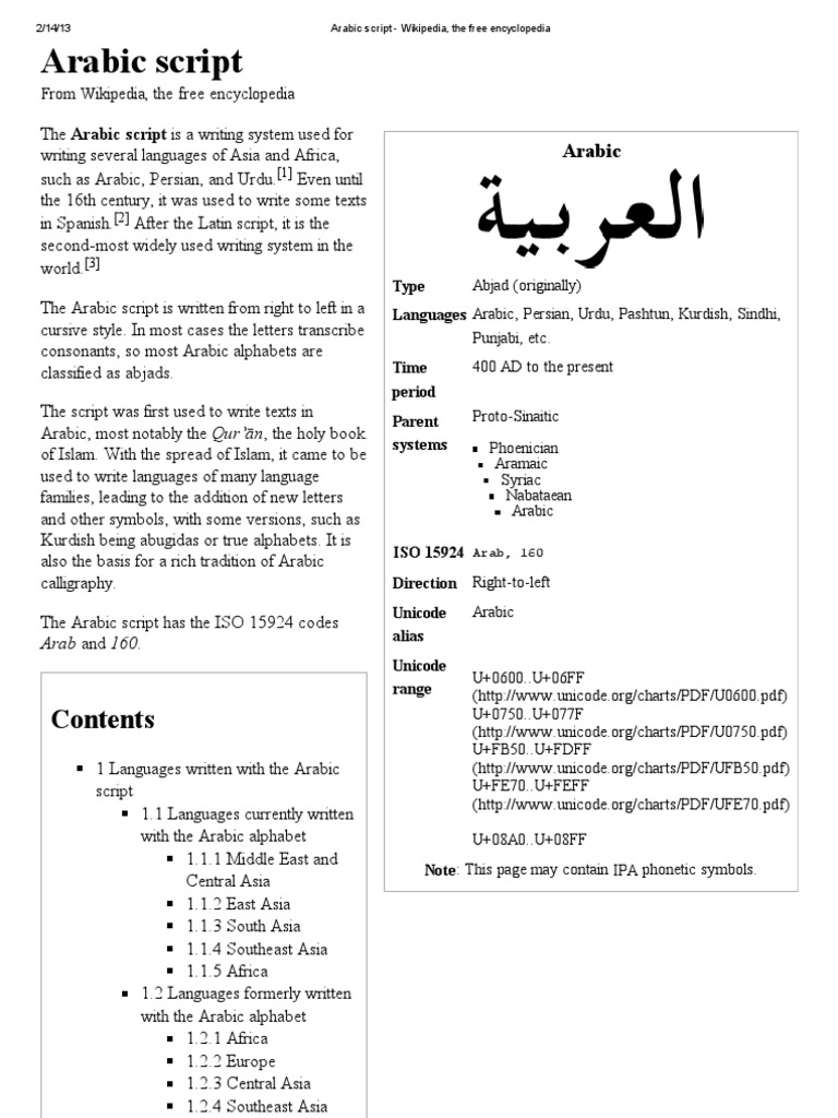 Arabic Script - Wiki | PDF | Languages | Language Arts & Discipline
