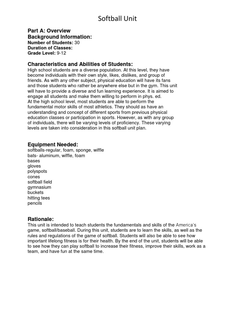 Softball Unit | PDF | Baseball Field | Softball