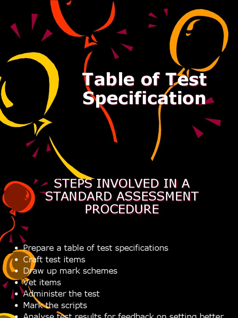 Table of Specification Test | PDF | Specification (Technical Standard ...