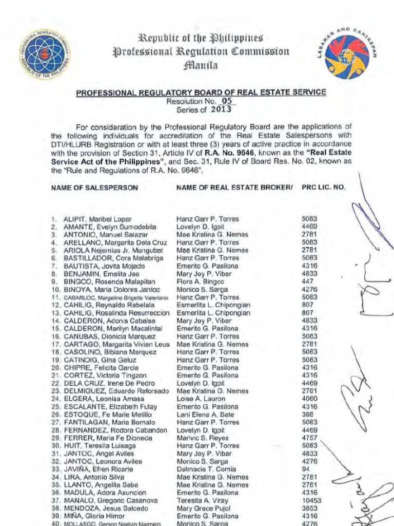 PRBRES Resolution 05 2013 (Accredited Real Estate Salespersons) 57 ...