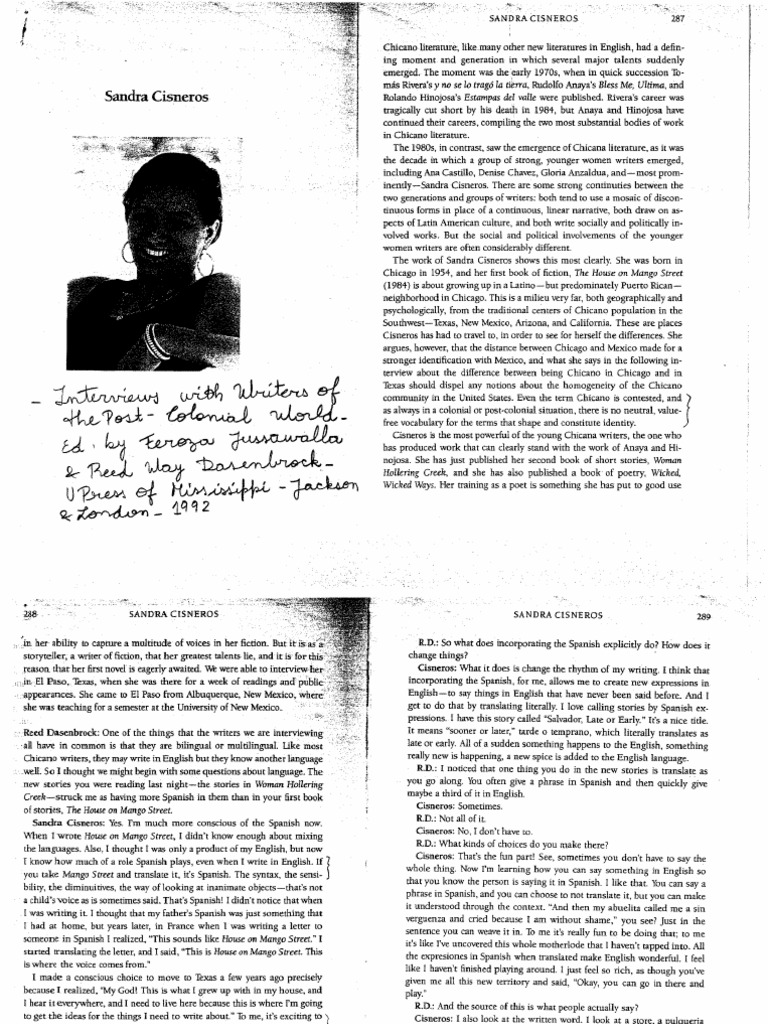 Interview With Author Sandra Cisneros | PDF | Chicano