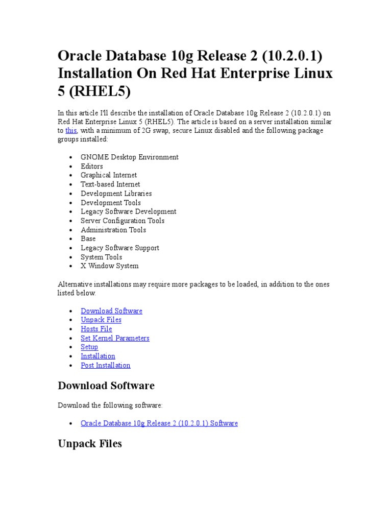 Oracle 10g Install on RHEL5 Guide | PDF