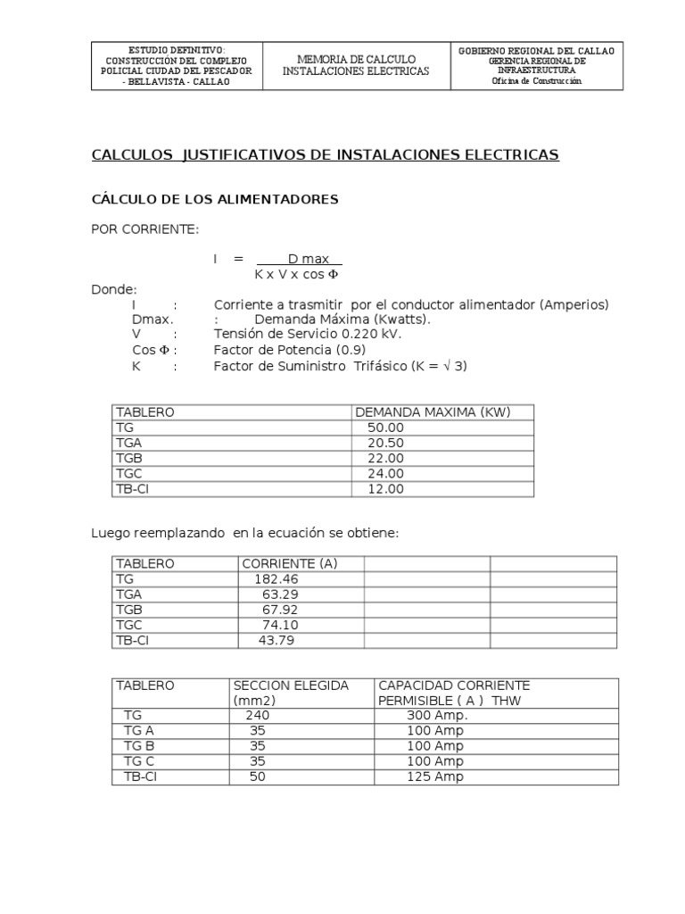 Memoria Calculo Instalaciones Electricas Impreso | PDF | Resistencia Eléctrica y Conductancia ...