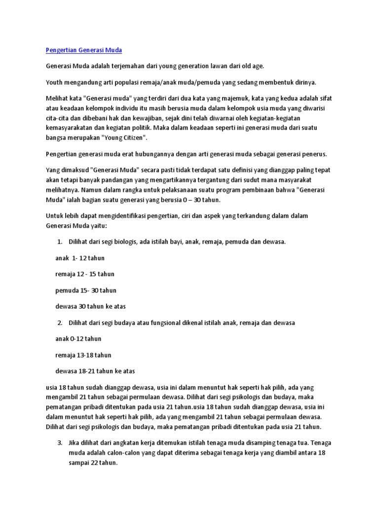 Pengertian Generasi Muda | PDF