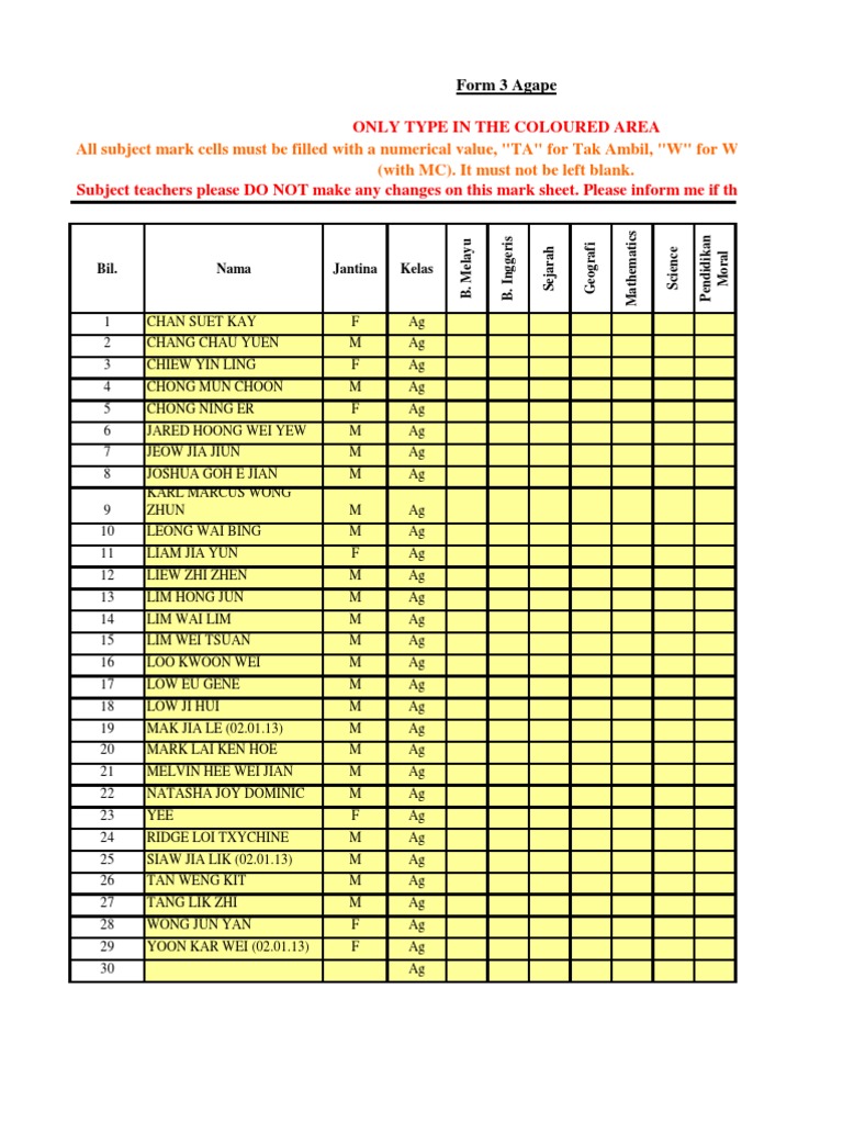 Student Marks Entry Sheet | PDF