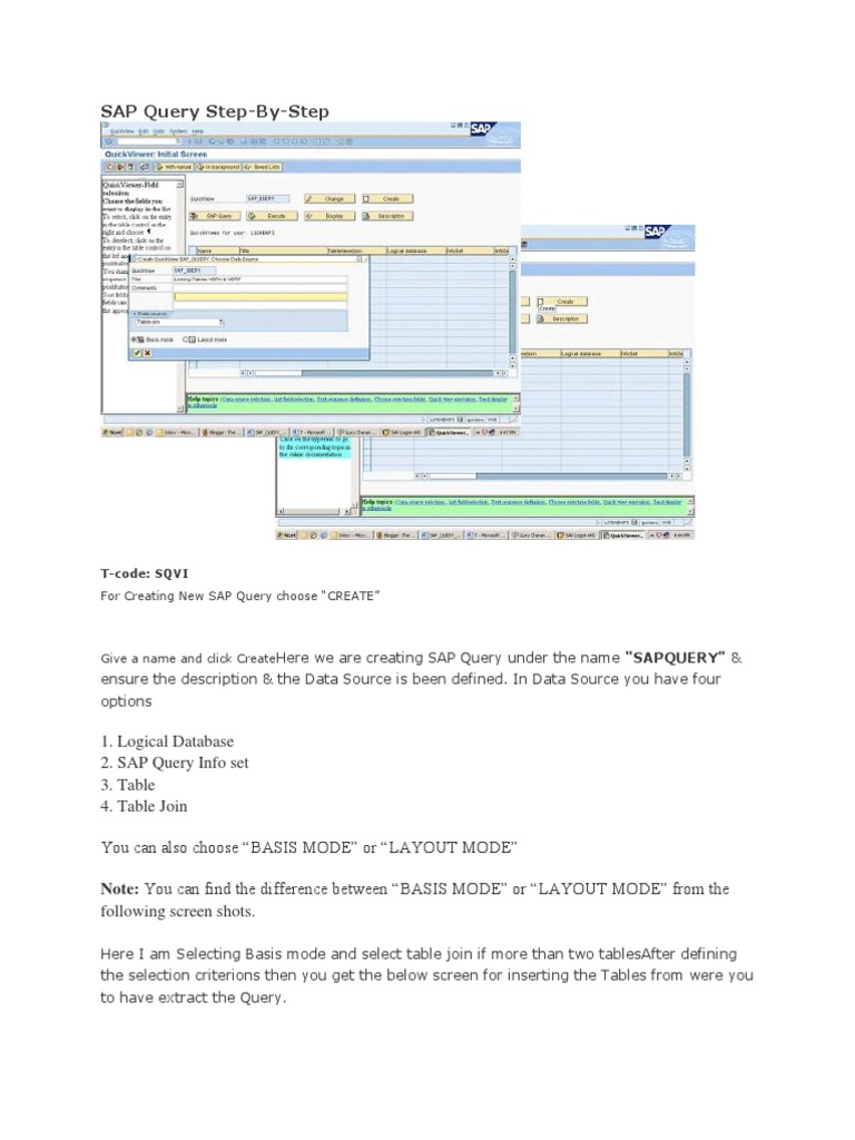 Sap Query Procedure (Sqvi) | PDF | Databases | Information Science