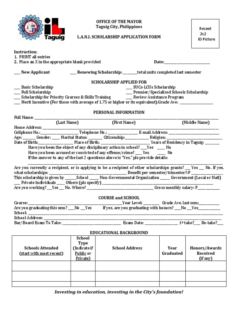 Lani Scholarship Application Form | PDF | Social Institutions | Social Science