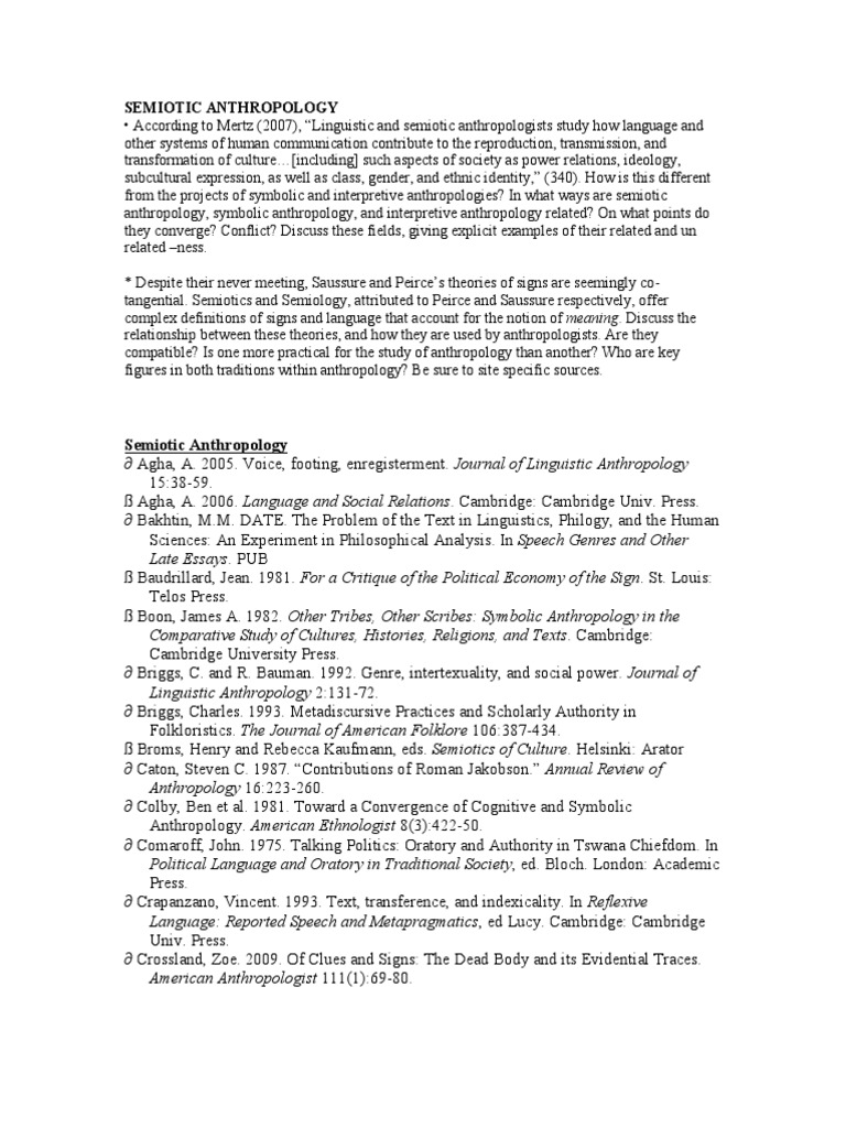 Semiotic Anthropology Reading | PDF | Semiotics | Anthropology