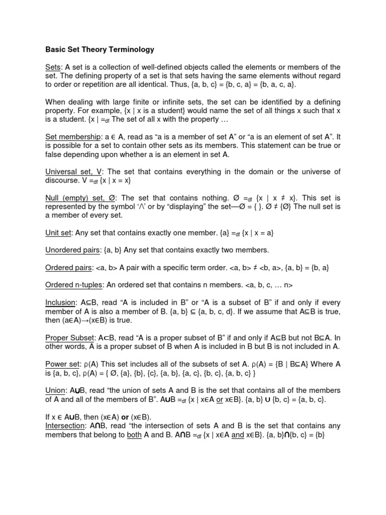 Basic Set Theory Terminology | PDF | Set (Mathematics) | Subset