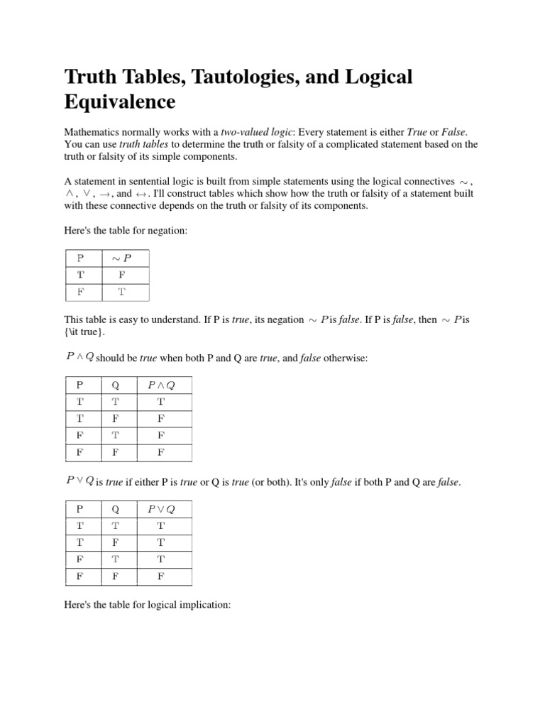 Truth Tables Tautology... | Truth | Syntax (Logic)