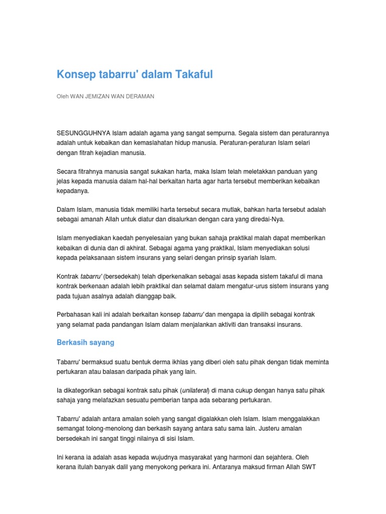 Konsep Tabarru Dalam Takaful | PDF