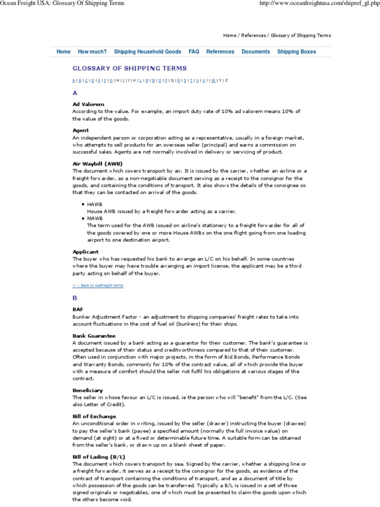 Ocean Freight USA - Glossary of Shipping Terms PDF | PDF | Cargo ...