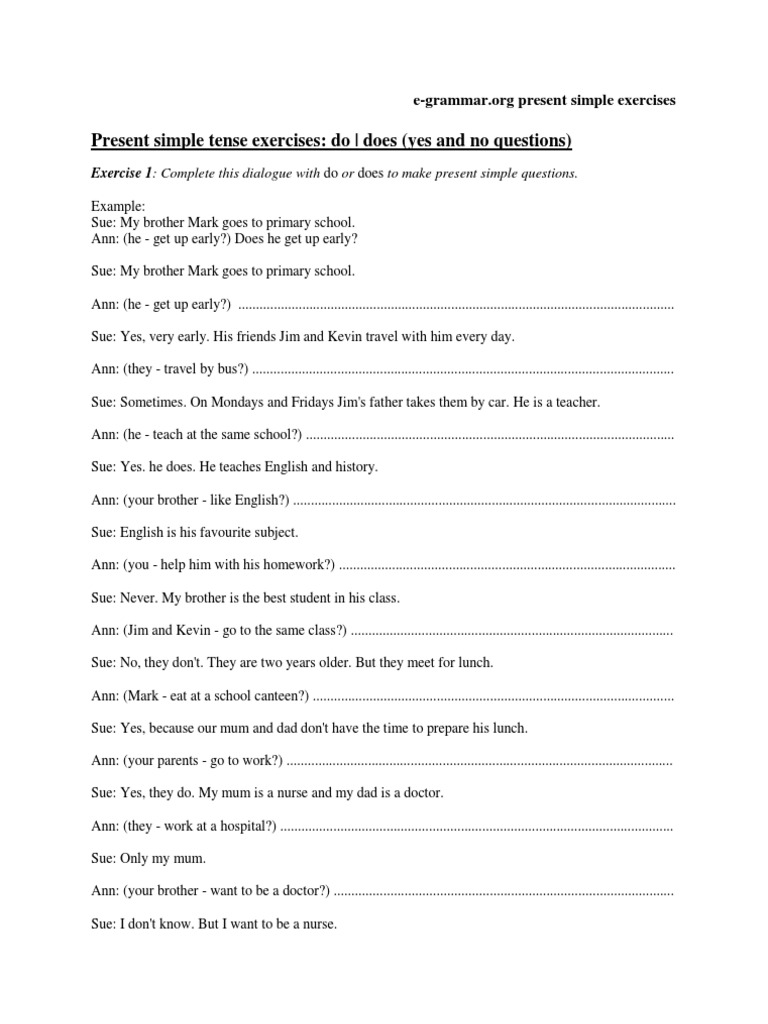 Present Simple Tense: Do/Does Exercises | PDF