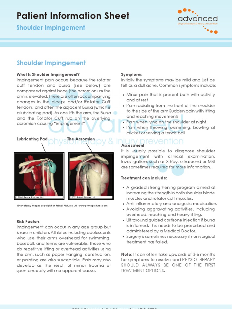 Patient Information Sheet: Shoulder Impingement | PDF