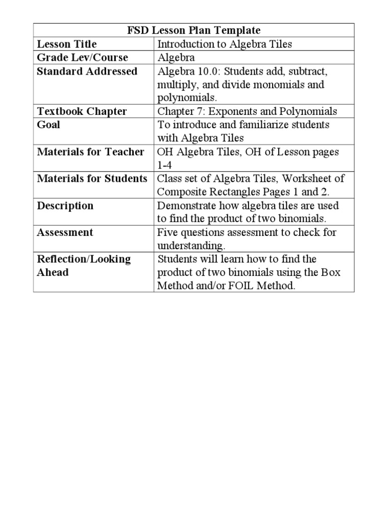 Introduction To Algebra Tiles Algebra | PDF | Algebra | Teaching ...