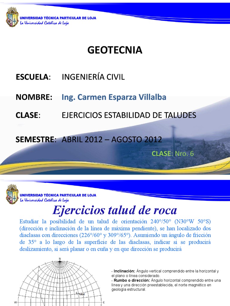 Ejercicios Clase y Deber de Talud en Roca | PDF | Falla (geología ...