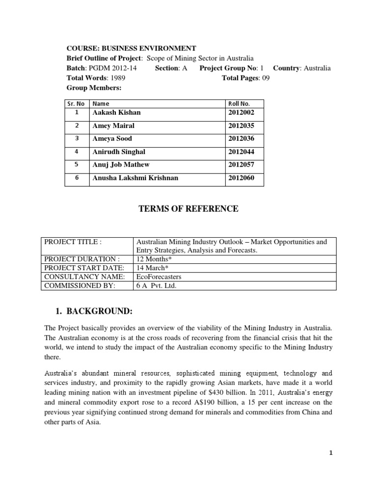 Terms of Reference: Sr. No Name Roll No. 1 2 3 4 5 6 | PDF | Mining ...