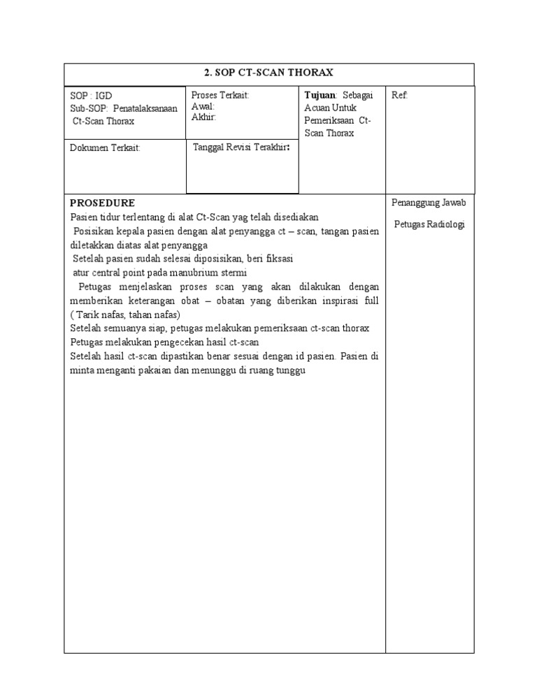 SOP Pemeriksaan CT-Scan Thorax | PDF