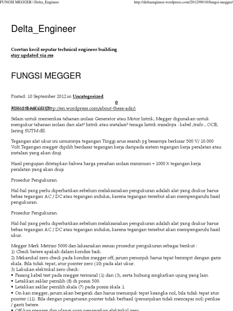 Fungsi Megger - Delta - Engineer | PDF | Teknologi & Rekayasa
