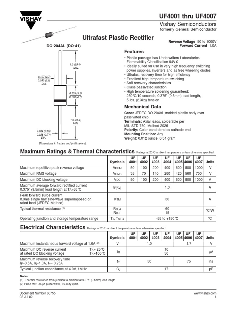 UF4001-4007 (1A 高速) | PDF | Rectifier | Capacitor