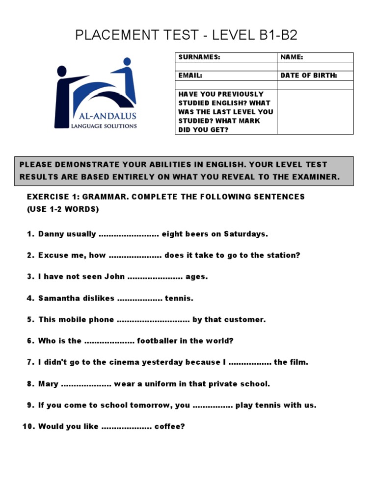 Placement Test - Level B1 | PDF