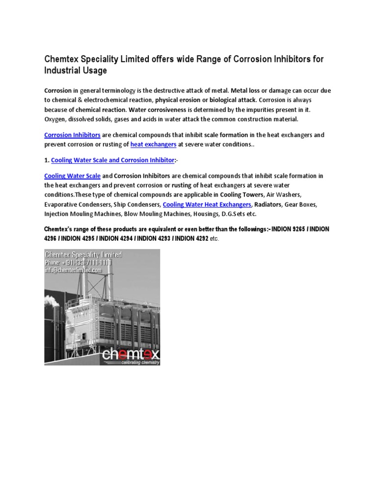 Chemtex Speciality Limited Offers Wide Range of Corrosion Inhibitors ...