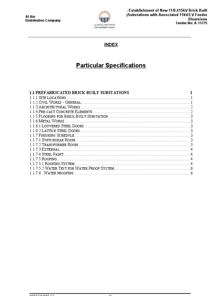 Particular Addc Specs | PDF | Precast Concrete | Electrical Substation