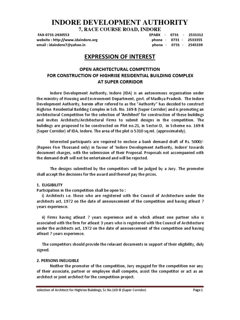 Competition Tender Document Highrise Building Scheme 169-b Super ...