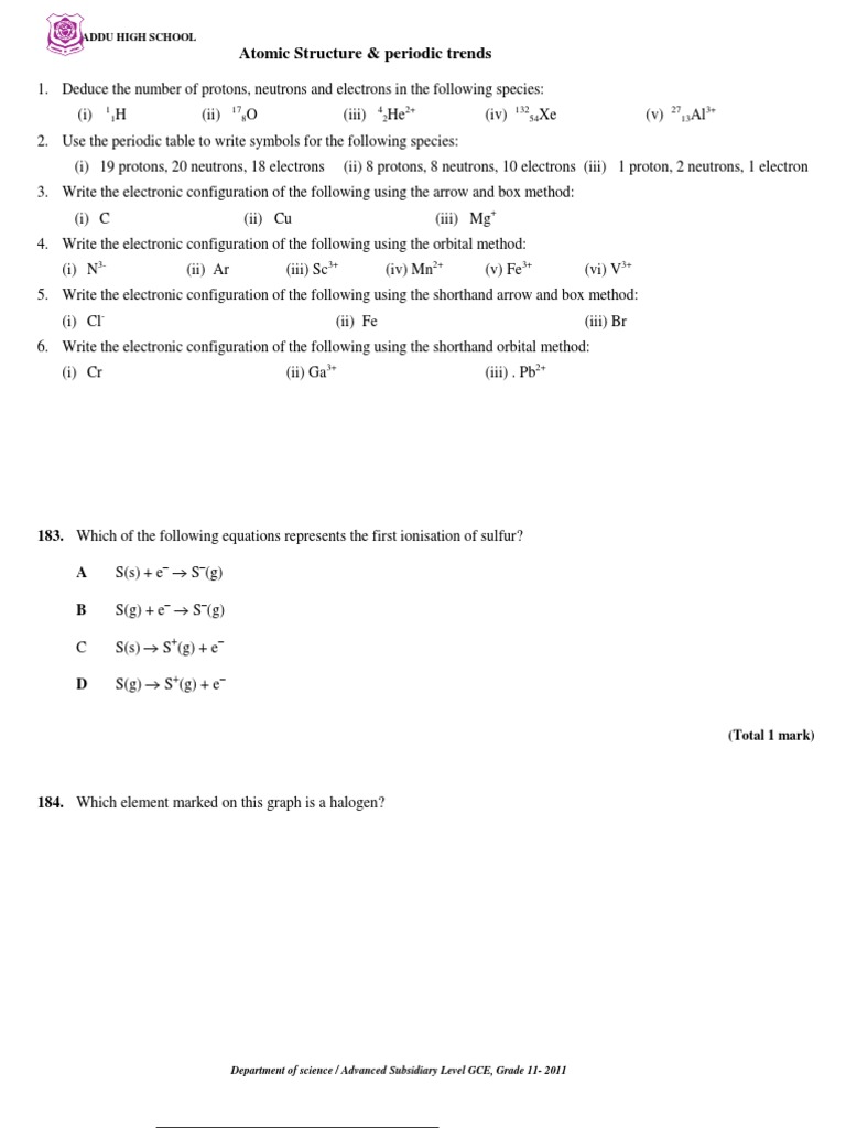 Atomic Structure and Periodic Trends | PDF | Chemical Elements ...