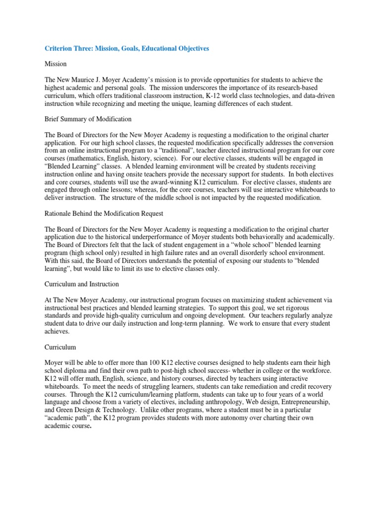 Moyer Academy's Educational Objectives Update | PDF | Educational ...