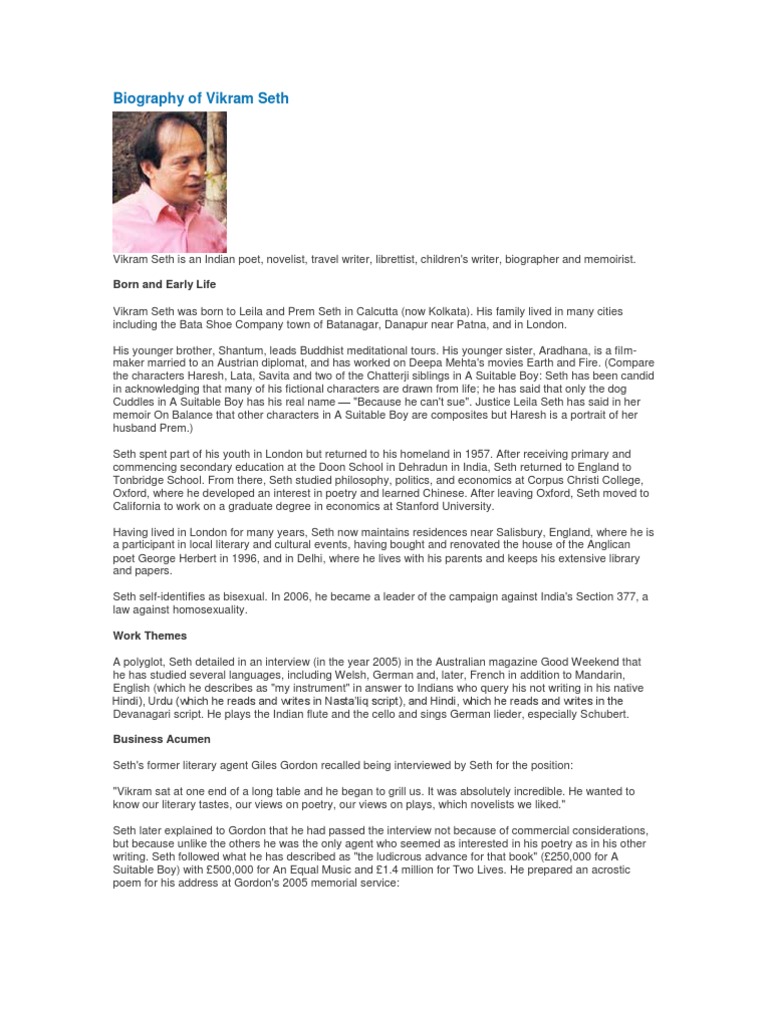 Biography of Vikram Seth | Poetry