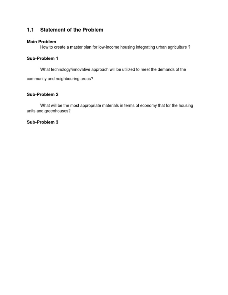 Statement of The Problem Sample For Architectural Thesis 1 | PDF