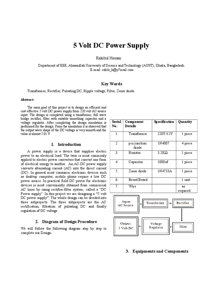 5V DC Power Supply | PDF | Rectifier | Power Supply