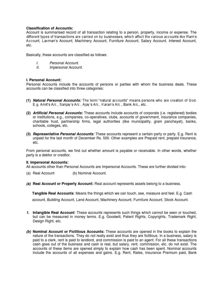 I. Personal Account. II. Impersonal Account | PDF | Cash Flow Statement ...