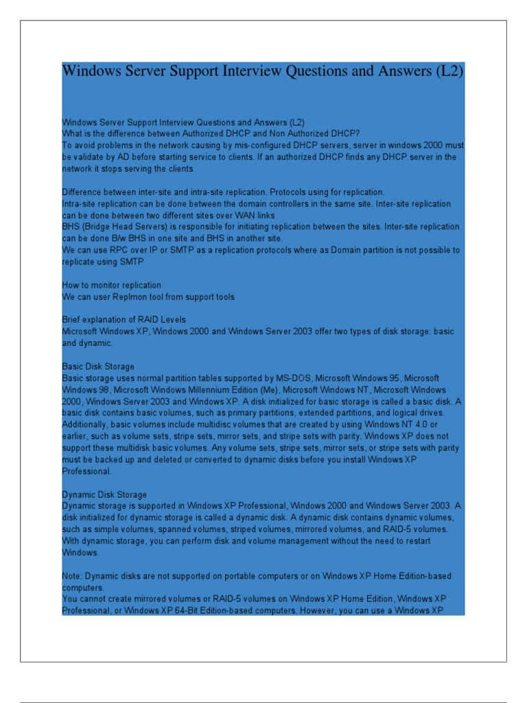 Windows Server Support Interview Questions and Answers (L2) | PDF | Active Directory | Group Policy